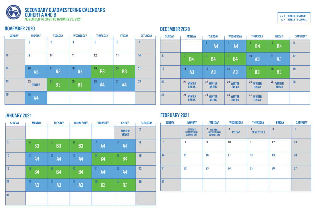 Secondary School Quadmester 2 Calendar and Daily Schedule - Waterloo ...